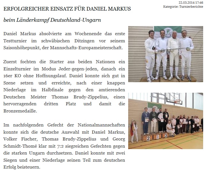 Erfolgreicher Einsatz für Daniel Markus beim Länderkampf Deutschland ...